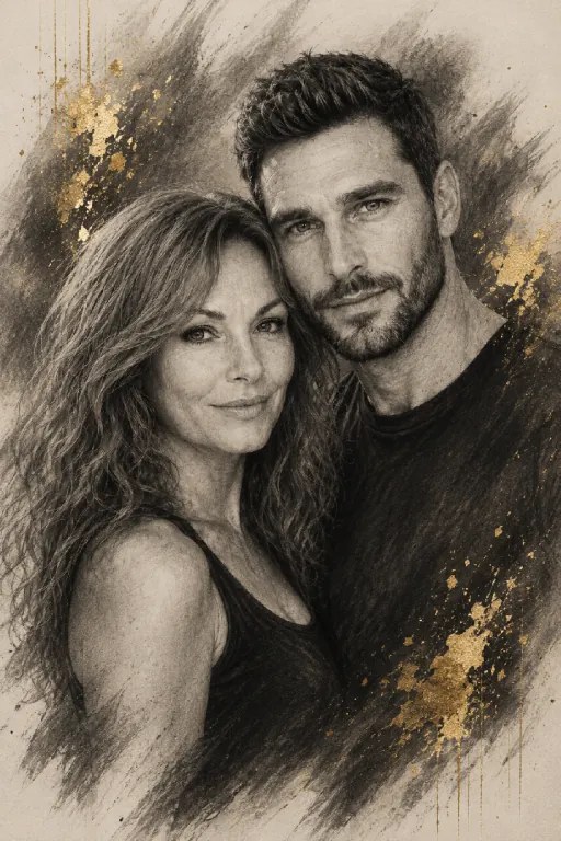 Foto obraz z vlastní fotky na plátno – Charcoal & Gold luxusní portrét Rozměry obrazu: 70 x 100 cm