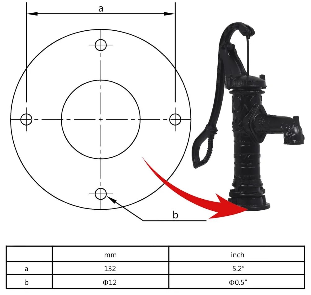 vidaXL Litinová zahradní ruční pumpa/čerpadlo se stojanem