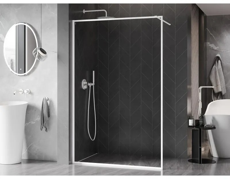 Mexen, Mexen Kioto-XF sprchová stěna s rámem 130 x 202 cm, průhledná 10 mm, bílá - 800-130-104-20-00-X