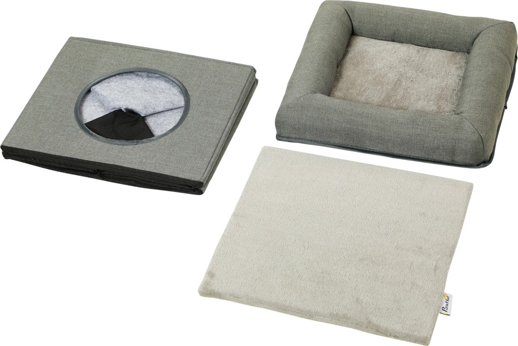PawHut kočičí jeskyně dvoupatrový domeček pro kočky 36,5x36,5x33cm s polštářem pro kočky do 5kg v zelené barvě, domeček pro malá zvířata