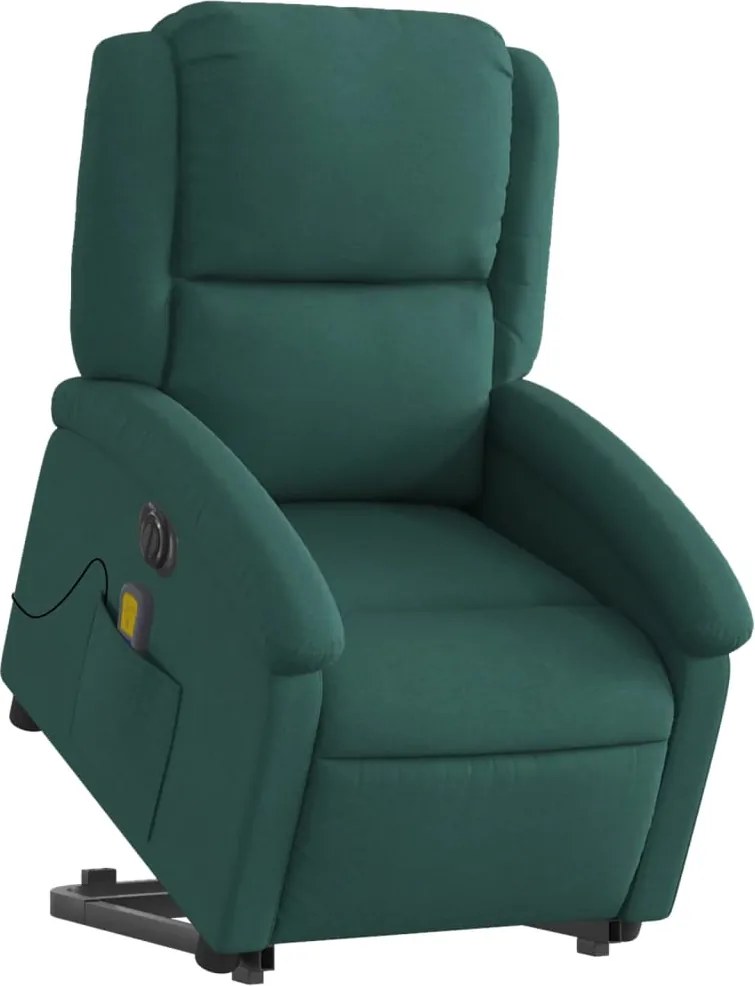 Elektrické zvedací masážní polohovací křeslo zelené textil 3204206