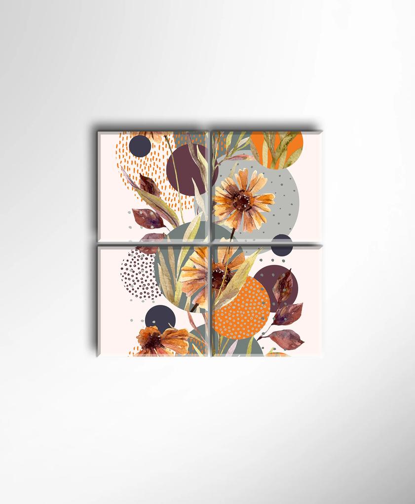 Malvis ® Obraz Akvarelové květiny a tvary ROZMĚR (šířka x výška): čtyřdílný čtverec 80x80 cm