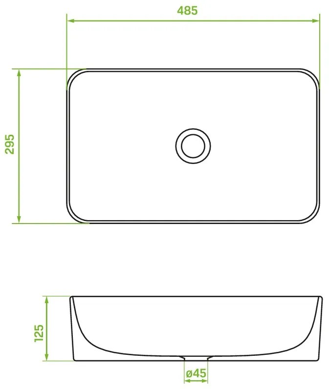 Laveo Kvadrato, umyvadlo na desku 485x295x125 mm, bílá lesklá, LAV-VUK_6249