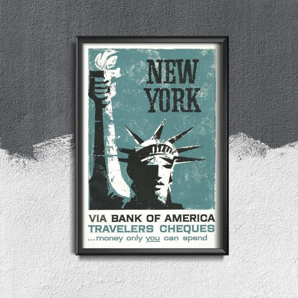 Retro plakát New york bank reklamní tisk s
