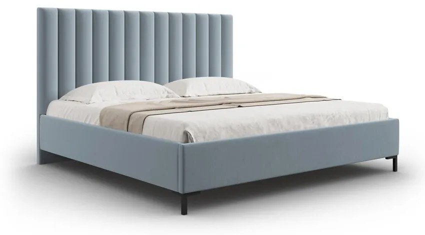 Světle modrá čalouněná dvoulůžková postel s úložným prostorem s roštem 180x200 cm Casey – Mazzini Beds