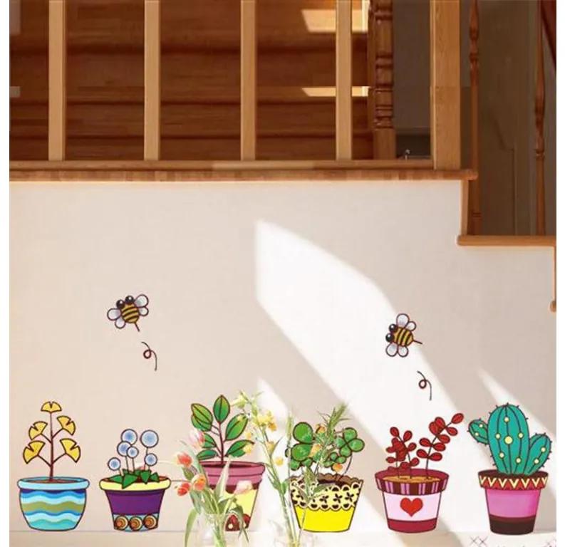 Samolepka na zeď "Rostliny v květináči" 50x70 cm