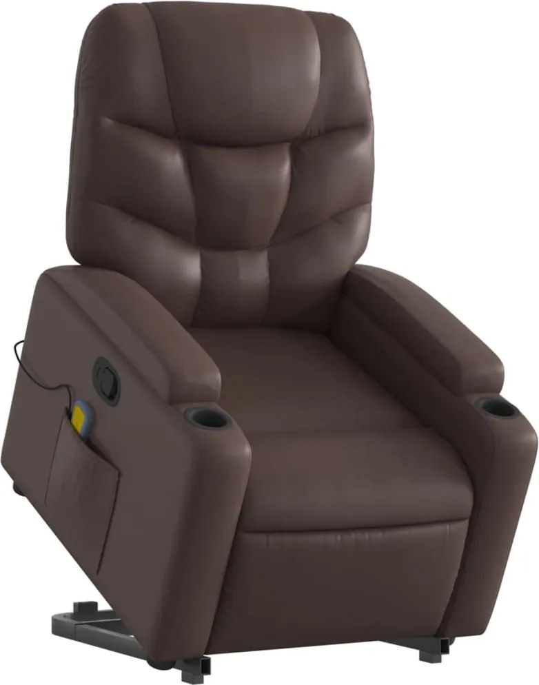Zvedací masážní polohovací křeslo hnědé umělá kůže 3204667