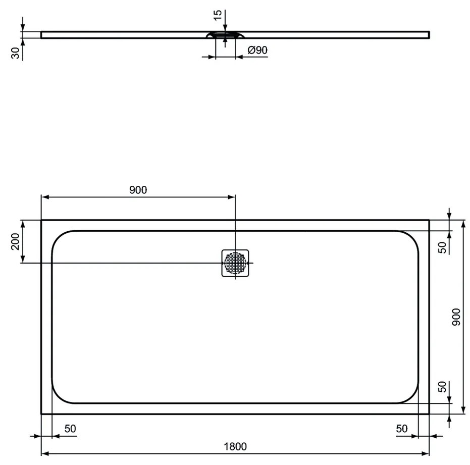 Ideal Standard Ultra Flat S - Sprchová vanička 180 x 90 cm, Černá, K8306FV