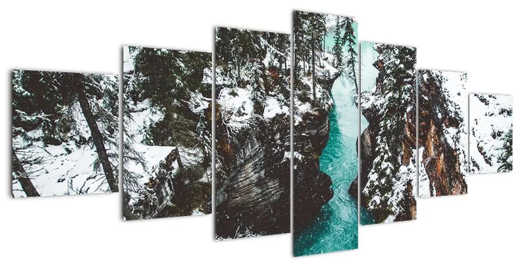 Obraz - horská řeka v zimě (210x100 cm)