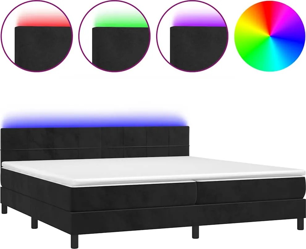 Box spring postel s matrací a LED černá 200x200 cm samet 3134425