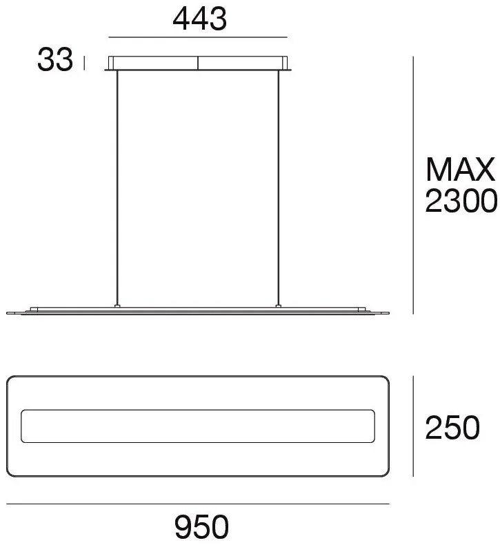 Linea Light Antille_P, závěsné svítidlo z pískovaného skla a mědi, 44W LED 3000K, délka 95cm
