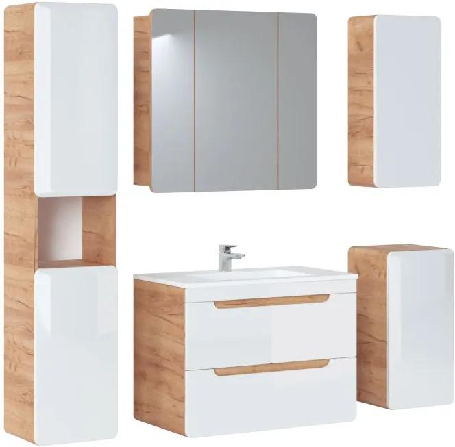MAXIVA Koupelnová sestava - ARUBA white, 80 cm, sestava č. 9, dub craft/lesklá bílá
