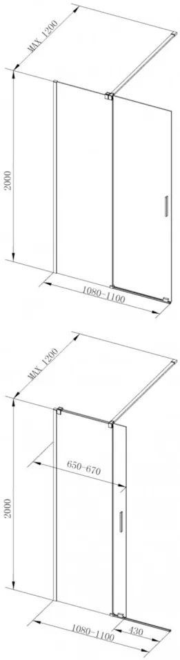 BESCO Walk-in sprchový kout VAYO BARVA rámu - Chrom/Leštěný hliník (ALU), Rozměr A - 110 cm, Rozměr C - 200 cm, Směr zavírání - Univerzální Levé / Pravé, Výplň - Čiré bezpečnostní sklo - 8 mm BCVAYO110CC