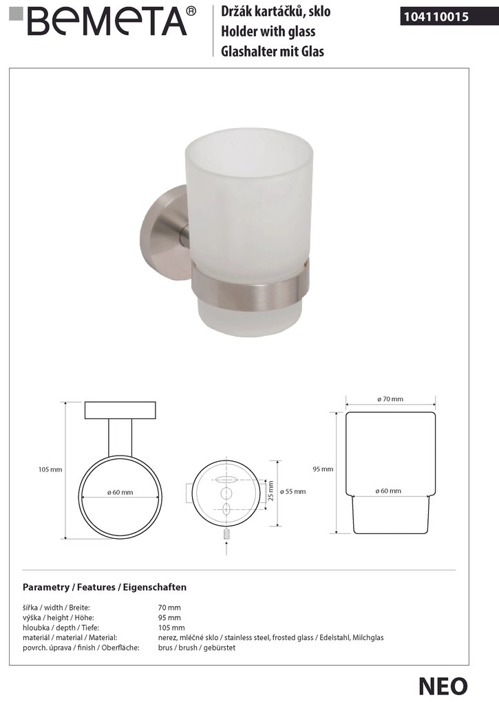 Bemeta Design NEO: Držák kartáčků, sklo - 104110015