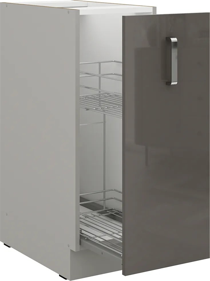 GREY gr | dolní skříňka 30 D CARGO s výsuvnou drátěnou policí | 30 cm | světle šedá/tmavě šedá lesk