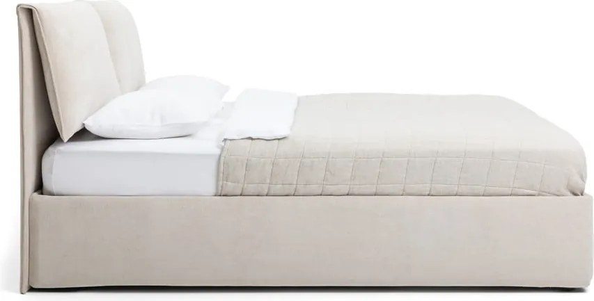 Béžová čalouněná dvoulůžková postel s úložným prostorem s roštem 160x200 cm Thessa Pillow - II. jakost – Bonami Selection