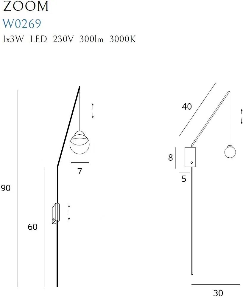 Maxlight W0269 ZOOM Nástěnné svítidlo 3W LED, černé