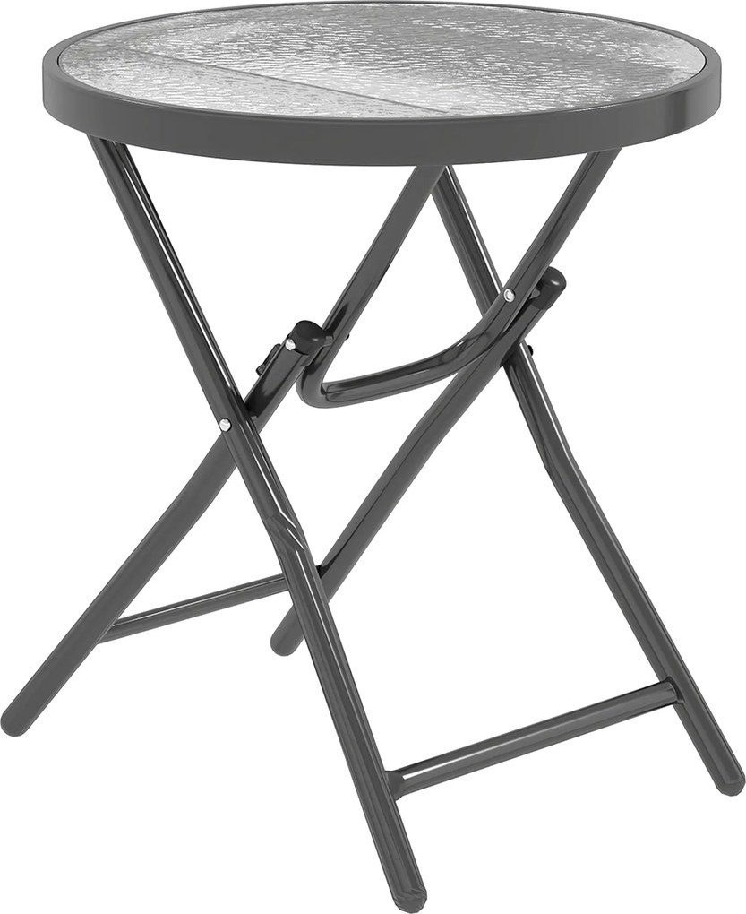 Outsunny Kulatý Bistro Zahradní Kávový Stolek Ø 60 x 50H cm Skládací Černý Kovový Skleněný Horní Plocha | Aosom