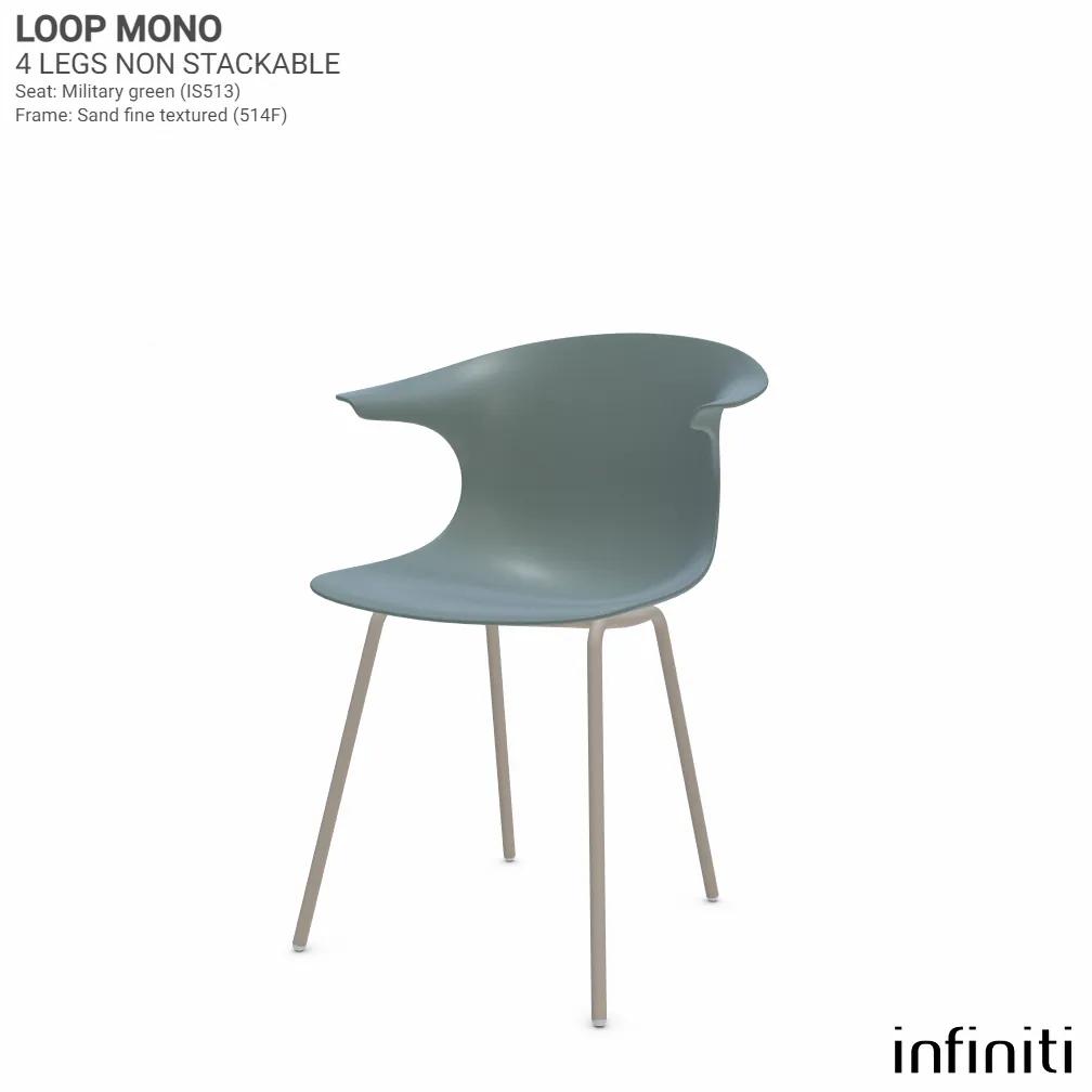 Židle Loop Mono - nestohovatelná Barva kovové konstrukce: Sand 514F, Barva sedáku a opěradla z recyklovaného plastu: Military green IS513