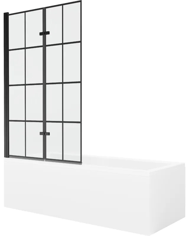 Mexen Cubik obdélníková vana 150 x 70 cms pláštěm 2-křídlovou zástěnou 100 cm, Černý vzor - 550315070X9210027077