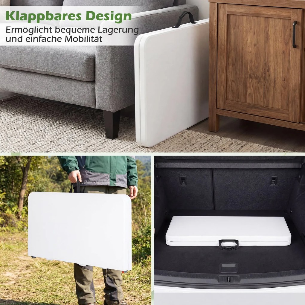 Costway Kempingový stůl skládací pro 4 osob z HDPE s rukojetí Skládací