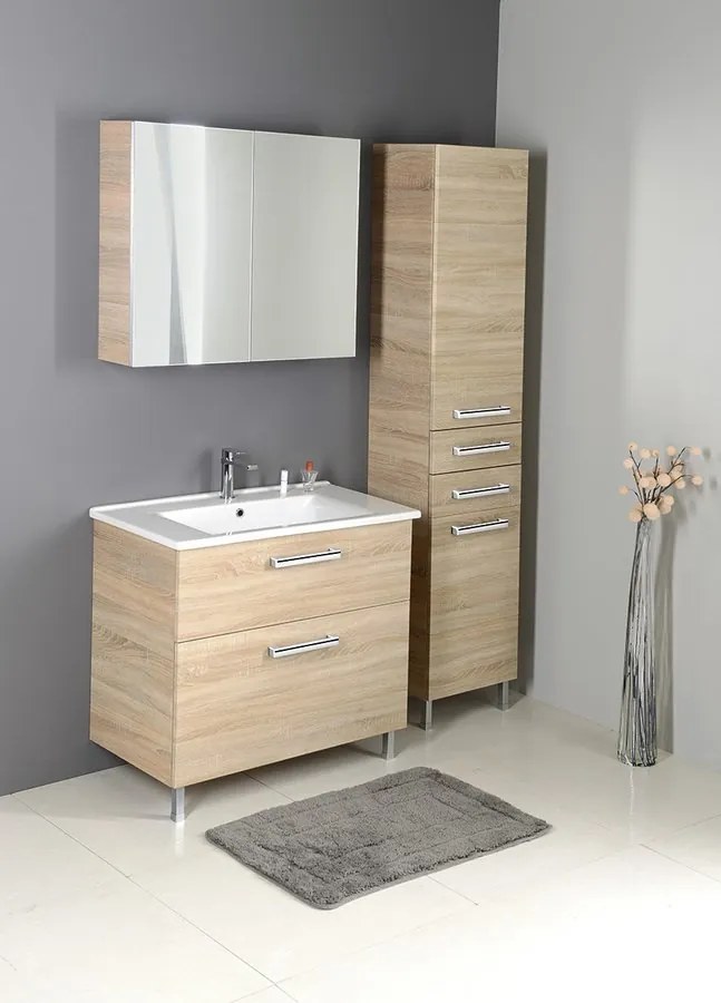 Aqualine Vega skříňka vysoká s košem 184 cm dub platin VG980 Koupelny Bernold