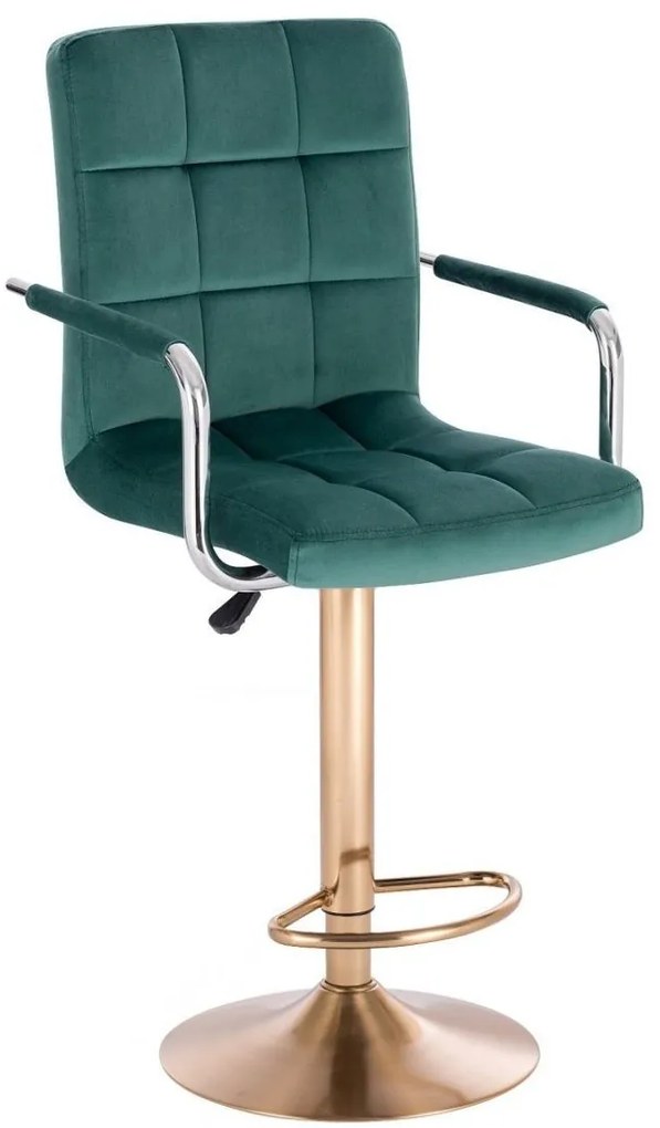 LuxuryForm DESIGN Barová židle VERONA VELUR na zlaté kulaté podstavě - zelená