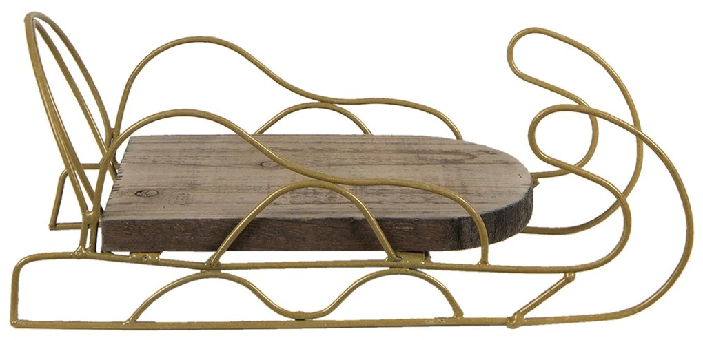 Zlaté kovové sáňky s dřevěnou deskou - 26*13*12 cm