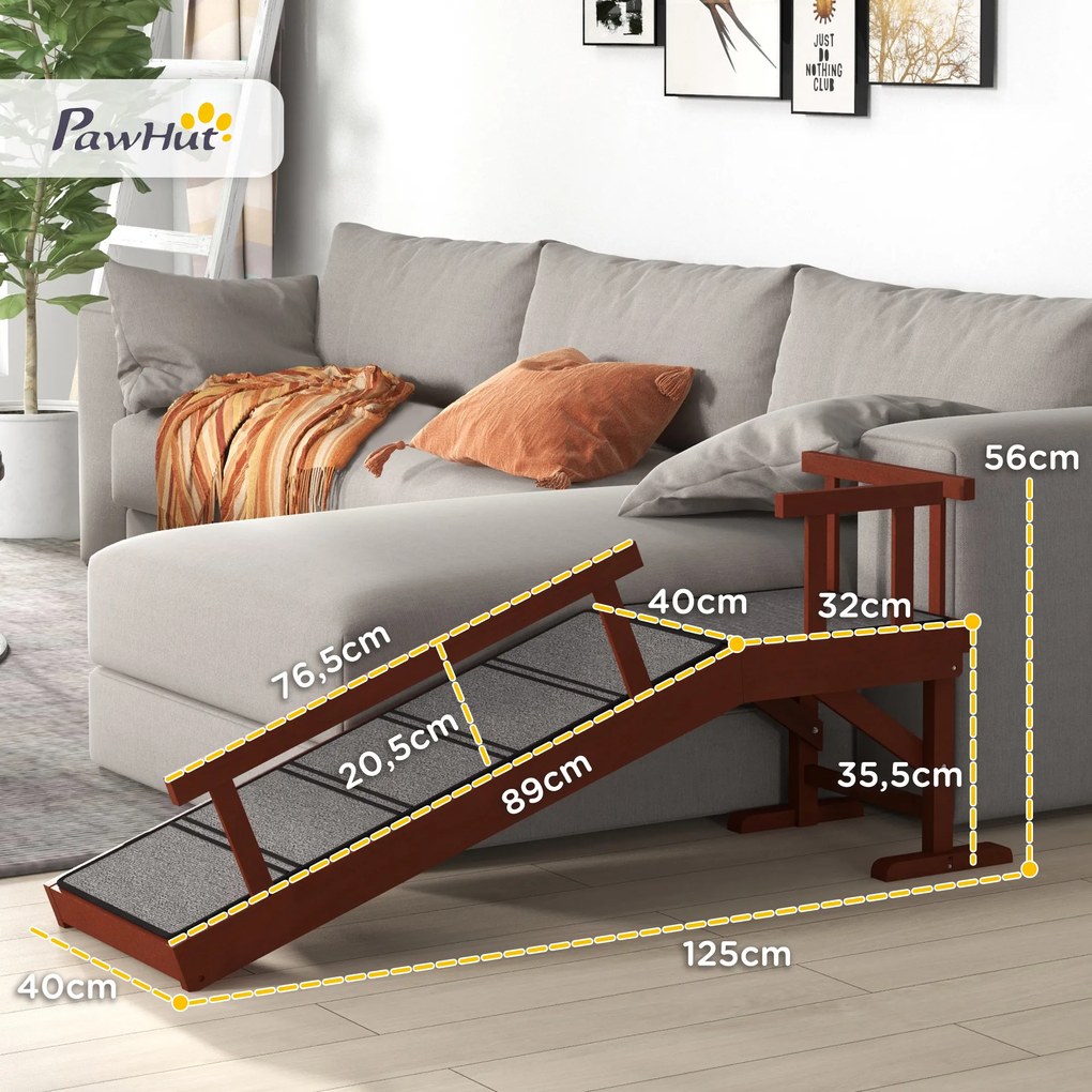 PawHut rampa pro psy, do 30 kg, rampa pro zvířata s odnímatelným zábradlím, protiskluzová rampa pro boty, pomůcka pro stravování psů, 125 x 40 x 56 c…