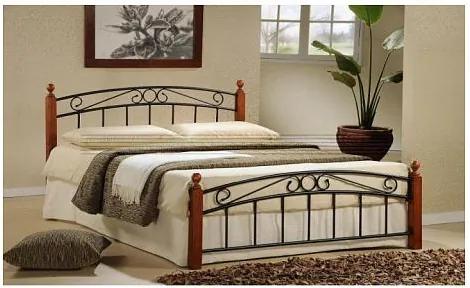 Manželská postel, dřevo třešeň/černý kov, 160x200, DOLORES