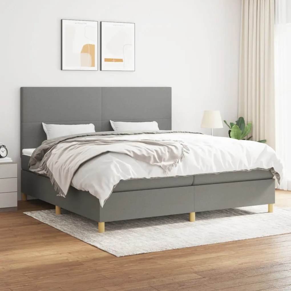 Box spring postel s matrací tmavě šedá 200x200 cm textil 3142202
