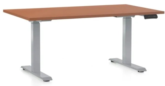 Výškově nastavitelný stůl OfficeTech D, 120 x 80 cm, šedá podnož, třešeň