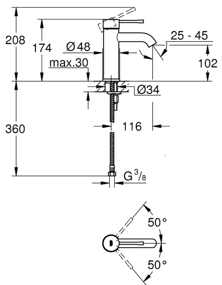 Grohe Essence - Páková umyvadlová baterie, DN 15S-Size, kartáčovaný Cool Sunrise 23590GN1