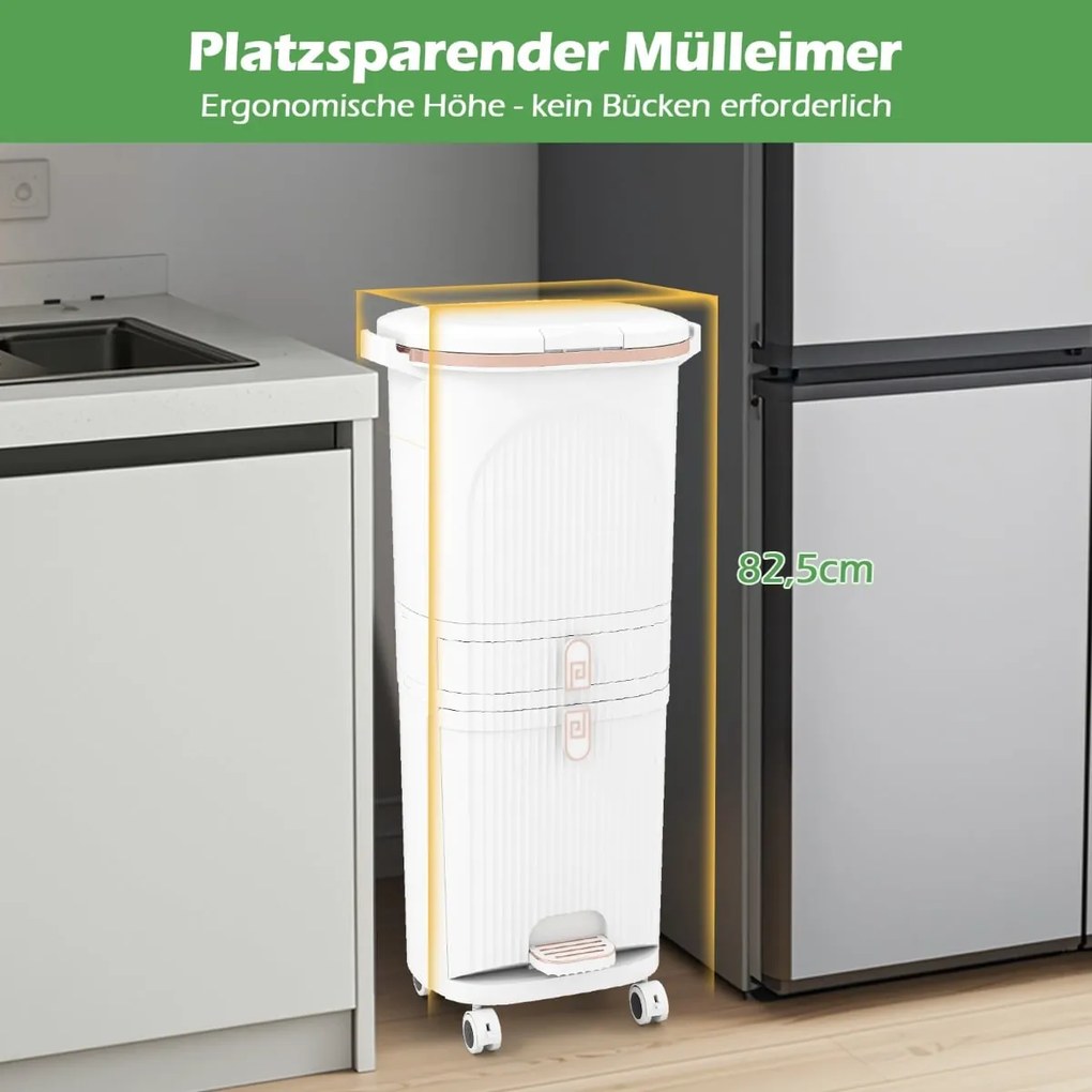 Costway 42 L kuchyňský odpadkový koš s víkem a 3 přihrádkami pedálový odpadkový