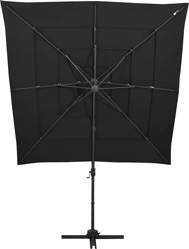 4stupňový zahradní slunečník s hliníkovou tyčí černý 250x250 cm 313826