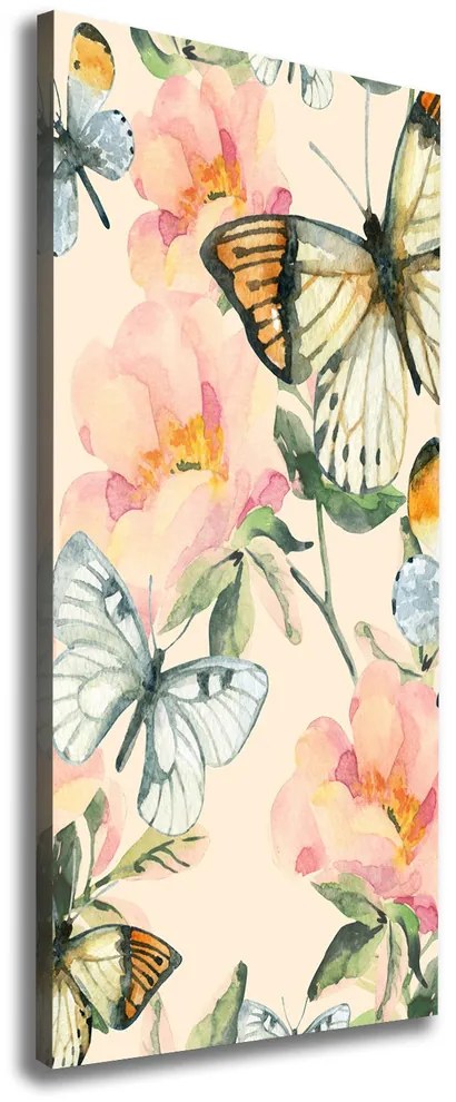 Wallmuralia Foto obraz na plátně Růže a motýli 50x125 cm