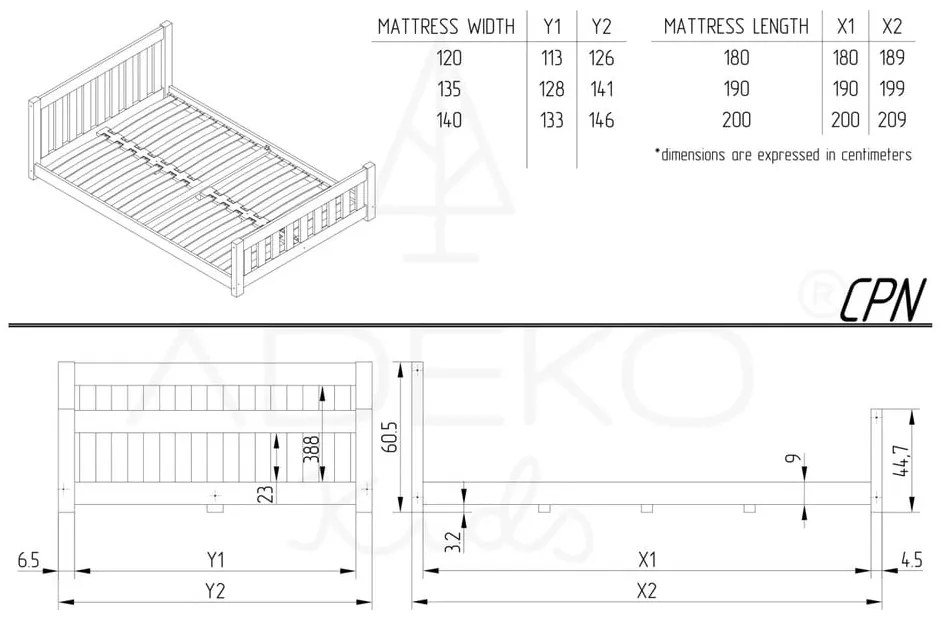 Dětská postel z borovicového dřeva v přírodní barvě 90x200 cm CPN – Adeko