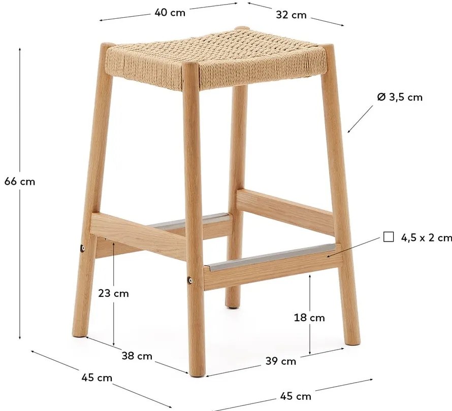 Barové stoličky v sadě 2 ks z dubového dřeva v přírodní barvě (výška sedáku 66 cm) Yalia – Kave Home