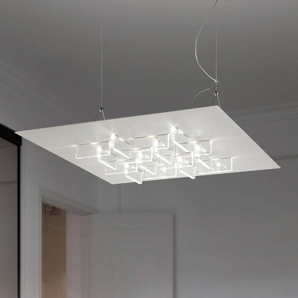 Závěsné světlo LED Cristalli 50x50 cm bílé