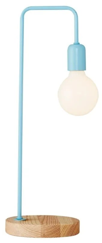 Světle modrá stolní lampa s dřevěným podstavcem Valetta