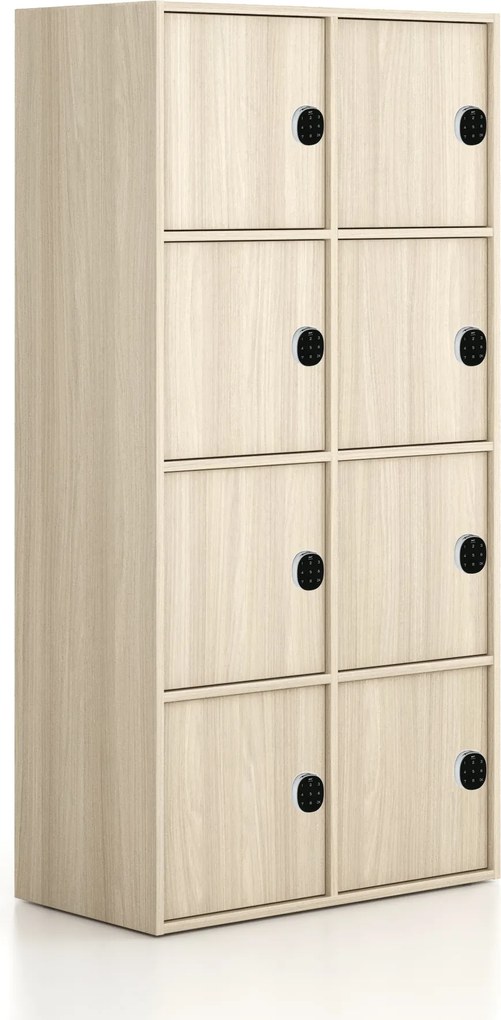 Kancelářská skříň FRAME, 8x dveře, 872 x 450 x 1735 mm, kódový zámek, dub přírodní