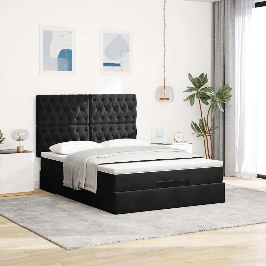 Osmanský rám postele s matracemi černá 140x190cm samet 3314392