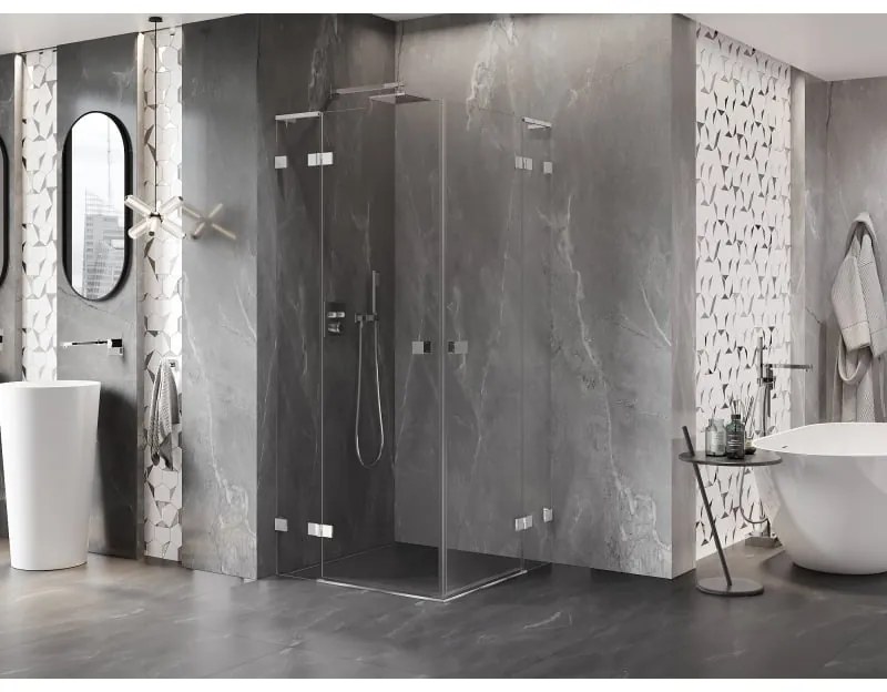 Mexen Lunar L Duo výklopný sprchový kout 80 x 80 cm, 8mm čiré sklo, chromový profil, 834L-080L-080P-01-00