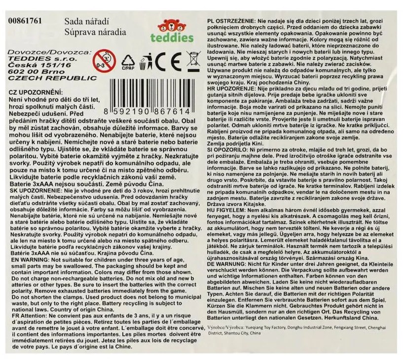 Teddies Sada nářadí plast s aku vrtačkou 16x17cm na baterie se zvukem s batohem v krabici 25x31x11cm