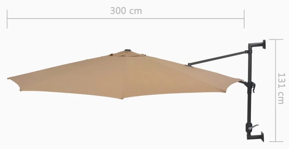 Nástěnný slunečník s kovovou tyčí - 300 cm | hnědošedý