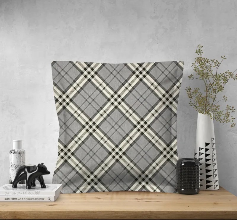Ervi povlak na polštář bavlněný s lemem - Grey Tartan