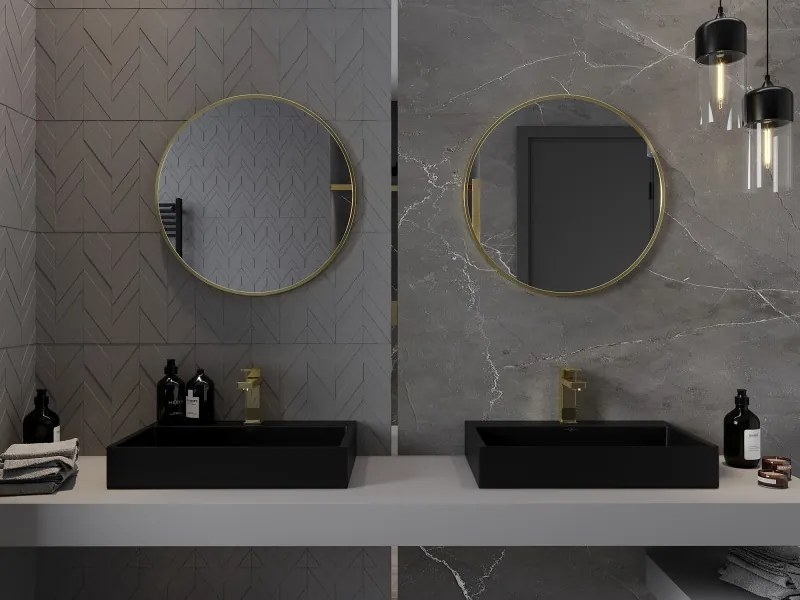 Mexen Loft, kulaté koupelnové zrcadlo 60 cm, barva rámu zlatá lesklá, 9850-060-060-000-50