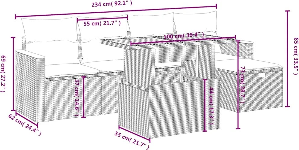 6dílná zahradní sedací souprava s poduškami černá polyratan 3276030