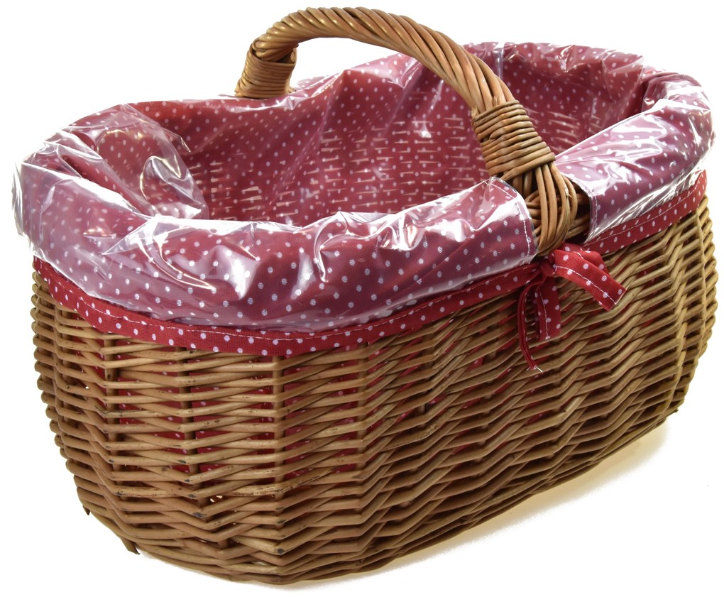 Vingo Proutěný nákupní košík s igelitovou vložkou a červenou látkou