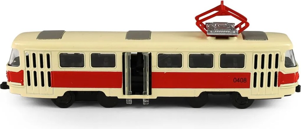 RAPPA Kovová česká retro tramvaj Tatra T3 s otevíracími středními dveřmi - 16cm - červená